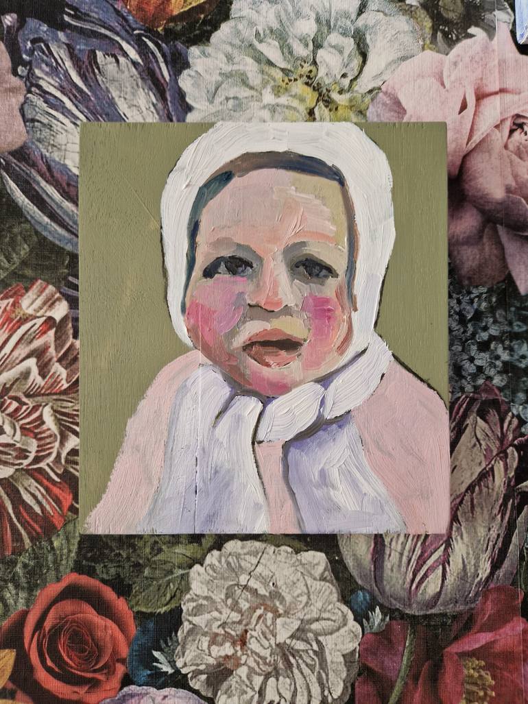 portrait with white cap Painting by Romy van Rijckevorsel | Saatchi Art