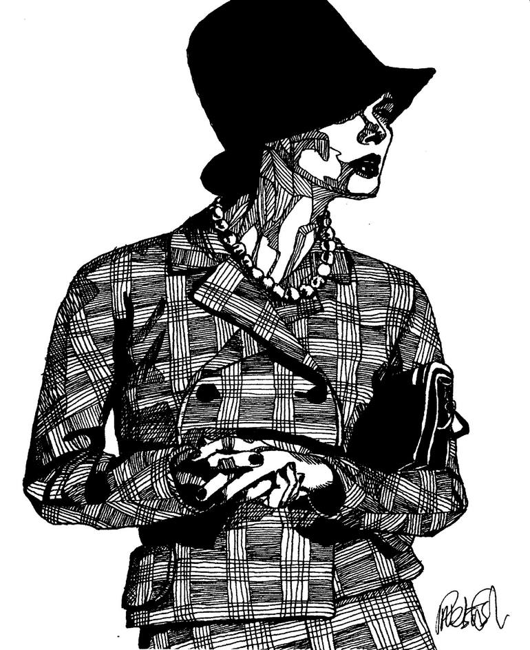 B&W Fashion Illustration - Tweed Drawing by Paul Nelson-Esch | Saatchi Art