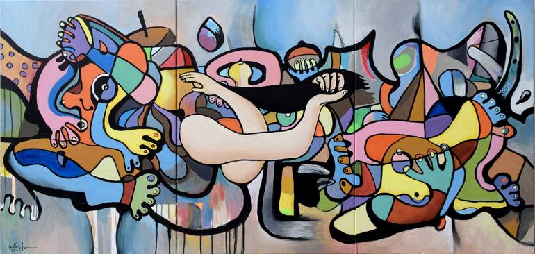 strewn objects on a color field (SOLD) Painting by Geoff Greene ...