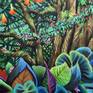 Huge Flowering Jungle Triptych Painting by Geoff Greene | Saatchi Art