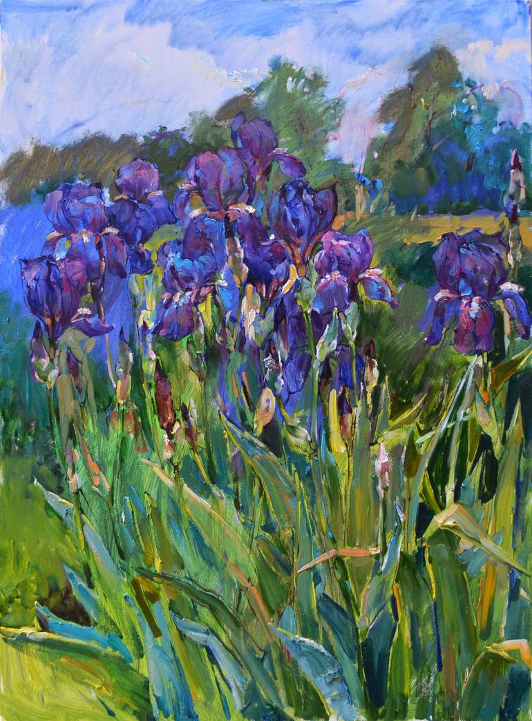 Irises In Bloom Painting By Andrii Kutsachenko Saatchi Art