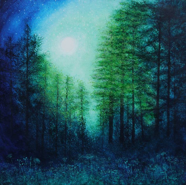 Moonlit Forest Painting by Sarah Sweet | Saatchi Art