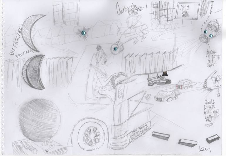 DISTRACTED DRIVING! Drawing by Lavinia De Ayr | Saatchi Art