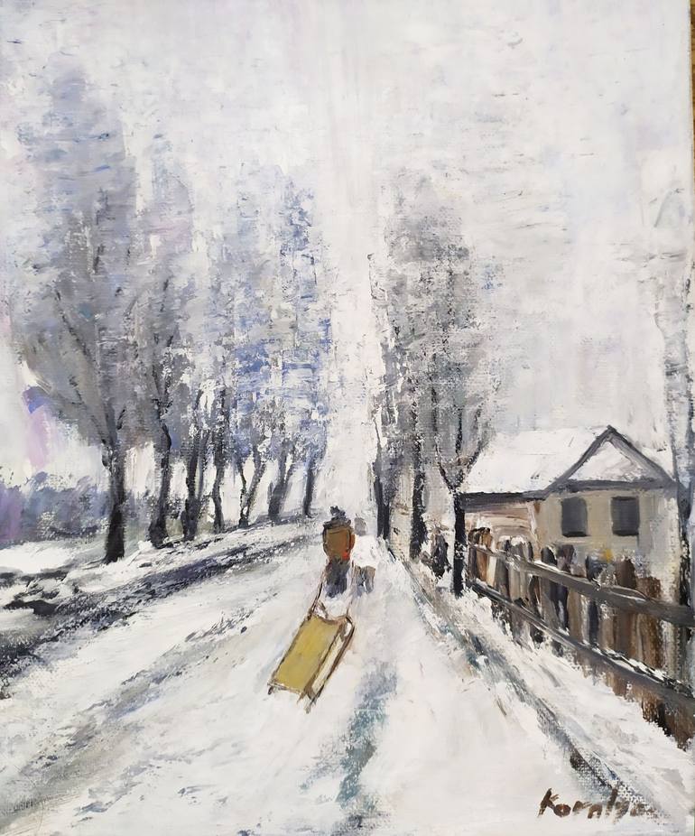 The return from sledging Painting by Maria Karalyos | Saatchi Art