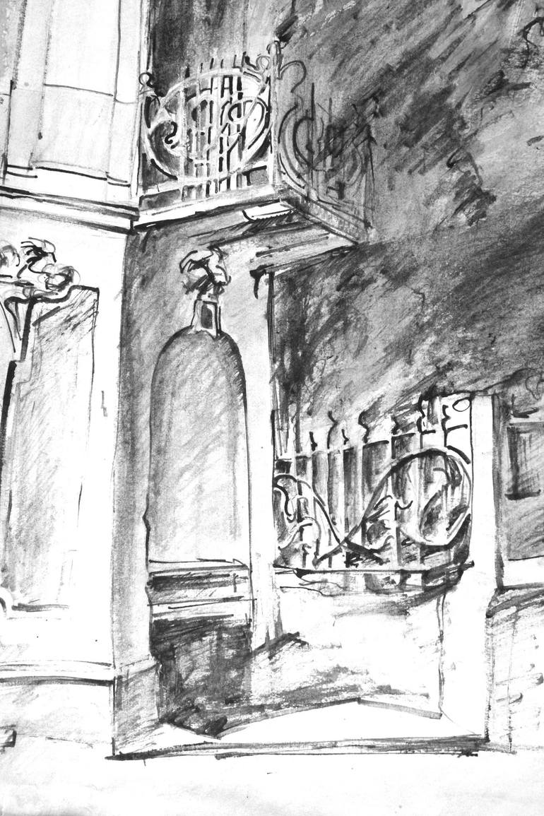 drawing of house with balcony and metal fence Drawing by Zanda ...