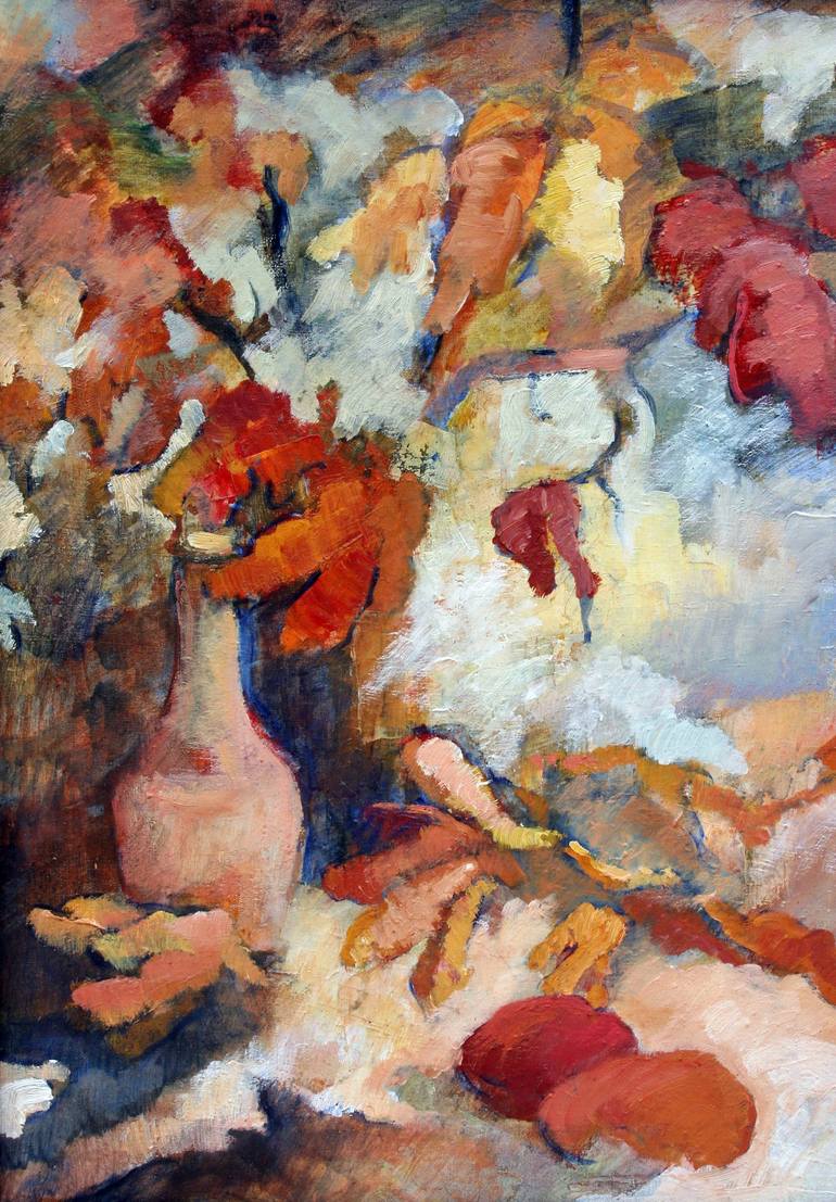 Still life with autumn leaves Painting by Zanda Milzaraja | Saatchi Art