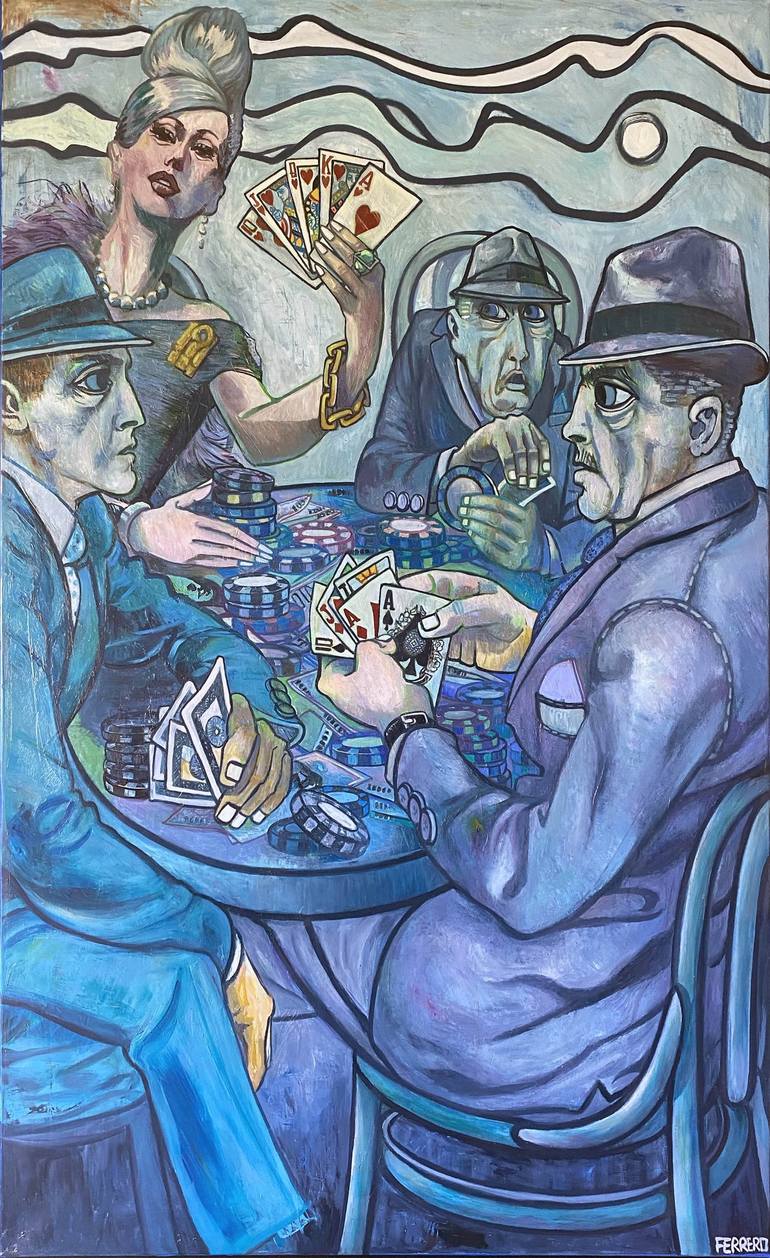 QUINTE FLOCHE ROYALE FOR LISA L'AVENTURA AT POKER TABLE Painting by ...