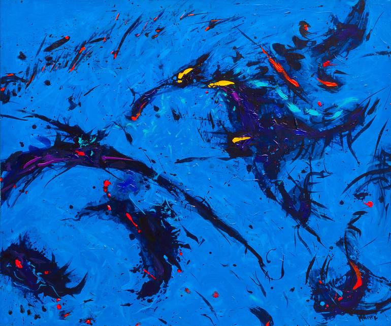 Space Invaders-Blue Migration Painting by Goran Manic | Saatchi Art