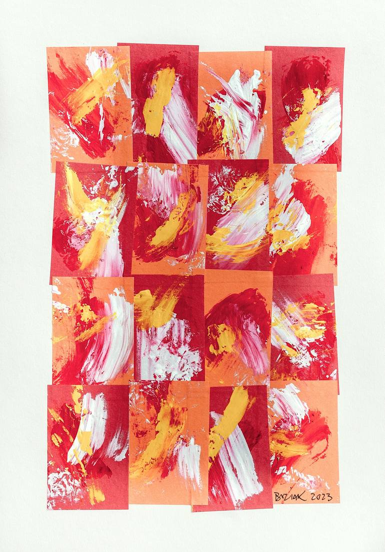 Pink Red Post-it Collage by Ed Buziak | Saatchi Art