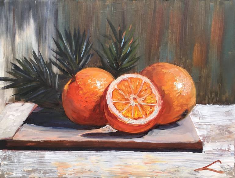 Composition with oranges Painting by Elena Sokolova | Saatchi Art