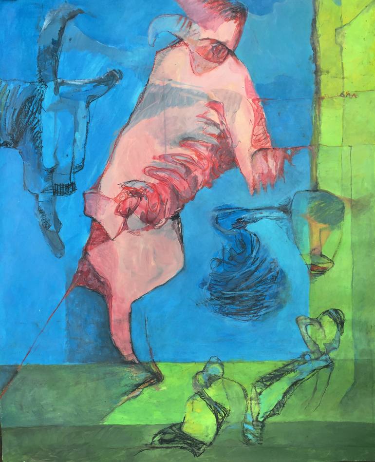 Behind the blue curtain. Backstage. Painting by Michael Ioffe | Saatchi Art