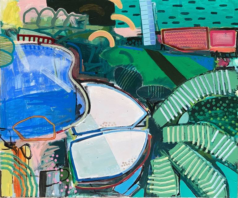 The Swimming Pool and The Sea Painting by David Trowbridge | Saatchi Art