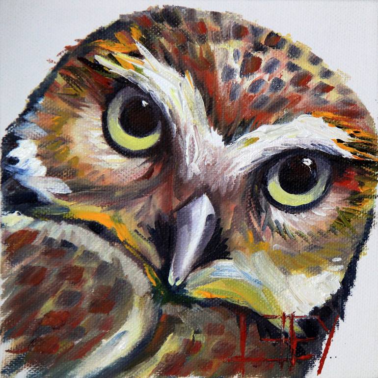 SOLD: Burrowing Owl Painting by Lisa Elley | Saatchi Art