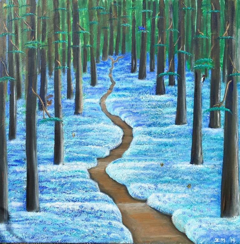 Path through Blue Flowers Painting by Zachia Middlechild | Saatchi Art