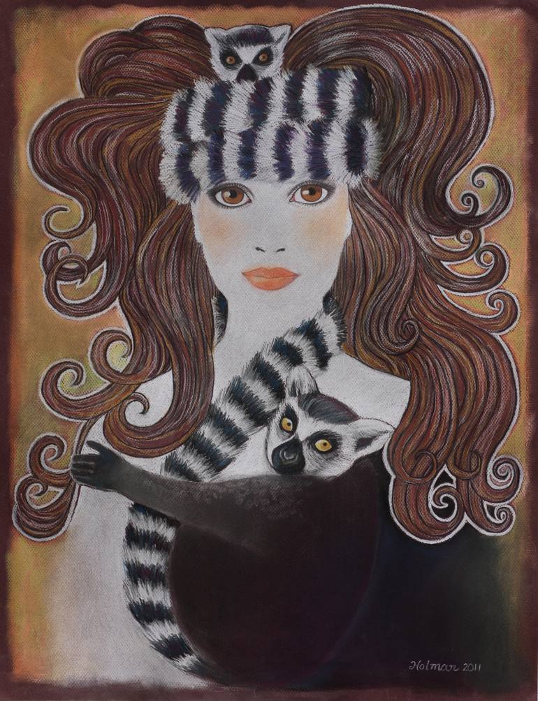 Snow Princess Wearing Lemurs ( SOLD ) Drawing by Laura Holman | Saatchi Art