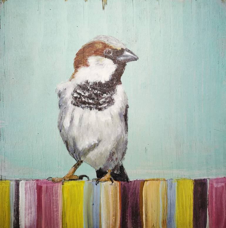 Sparrow and Stripes Painting by steven ferguson | Saatchi Art