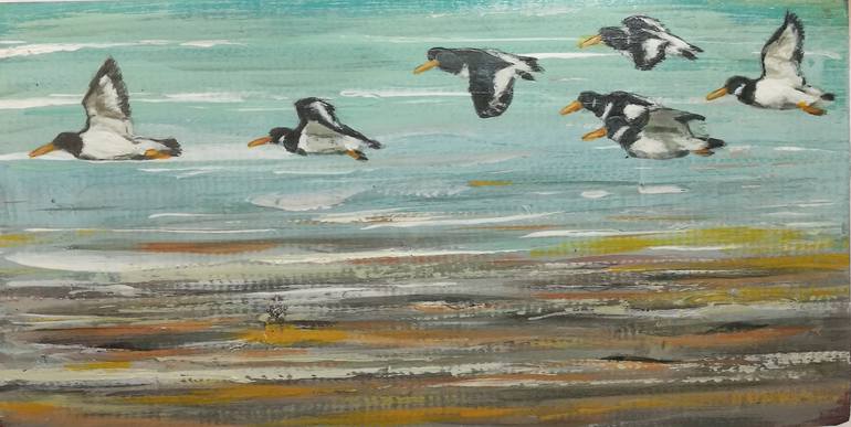 Oystercatchers in flight Painting by Steven Ferguson | Saatchi Art