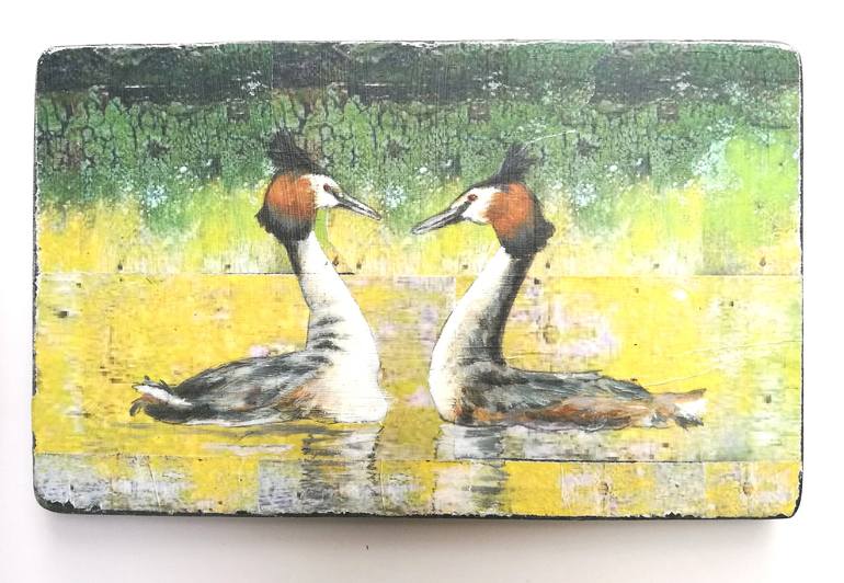 Two Great Crested Grebes Painting by Steven Ferguson | Saatchi Art