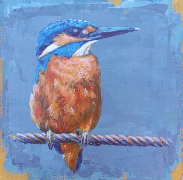 Kingfisher on wire Painting by Steven Ferguson | Saatchi Art