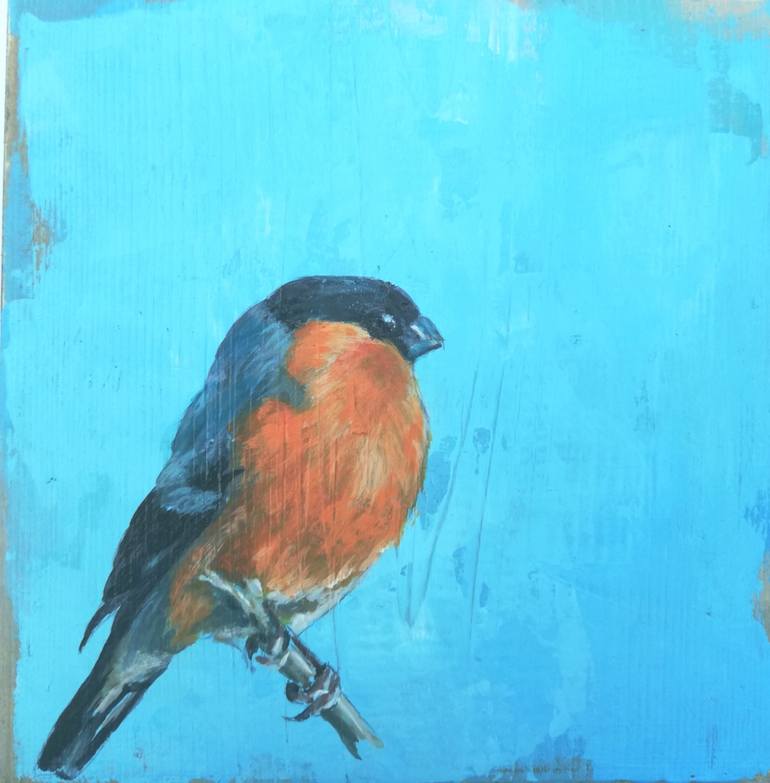 Bullfinch on branch Painting by steven ferguson | Saatchi Art