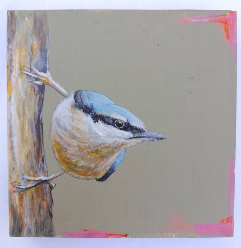 Nuthatch on tree Painting by steven ferguson | Saatchi Art