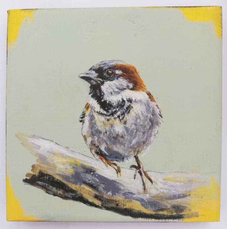 Sparrow on a branch Painting by Steven Ferguson | Saatchi Art