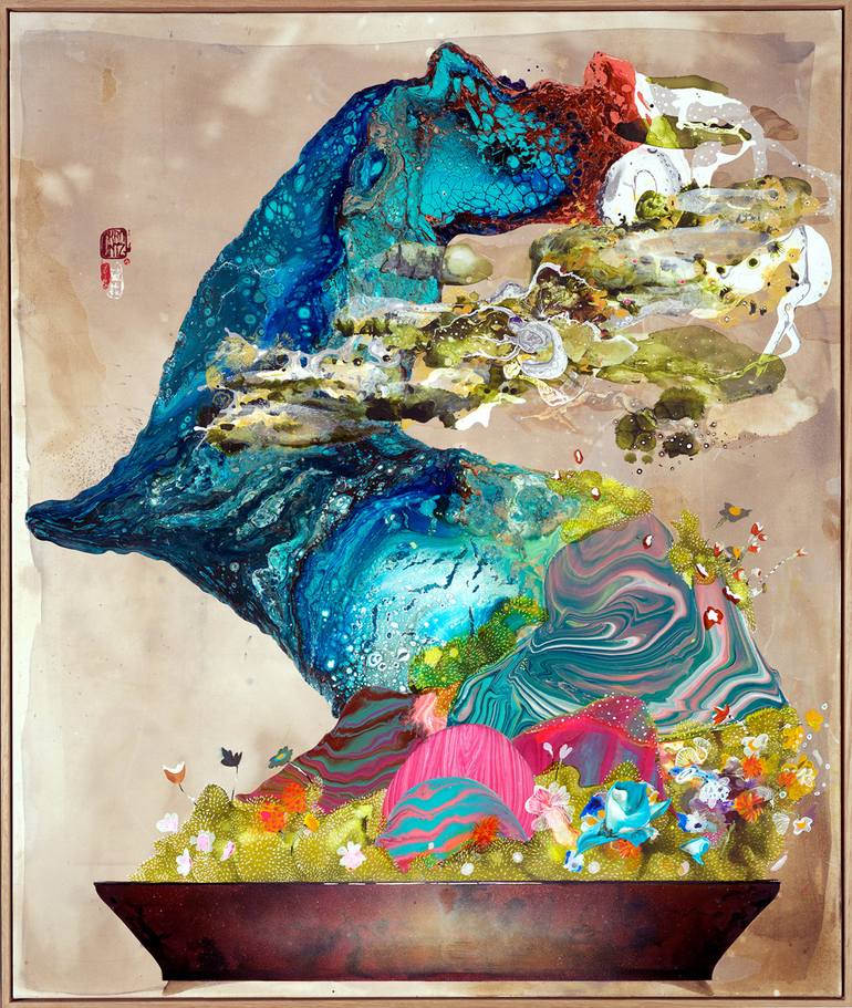 Conifer Blue Bonsai Painting by Amanda Krantz | Saatchi Art