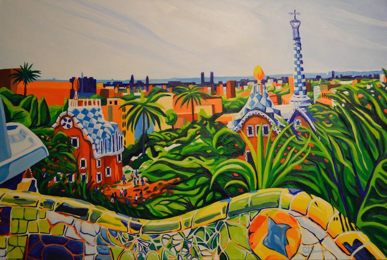 Eusebi & Antonin admirant Barcelone Painting by Paul Saucier | Saatchi Art