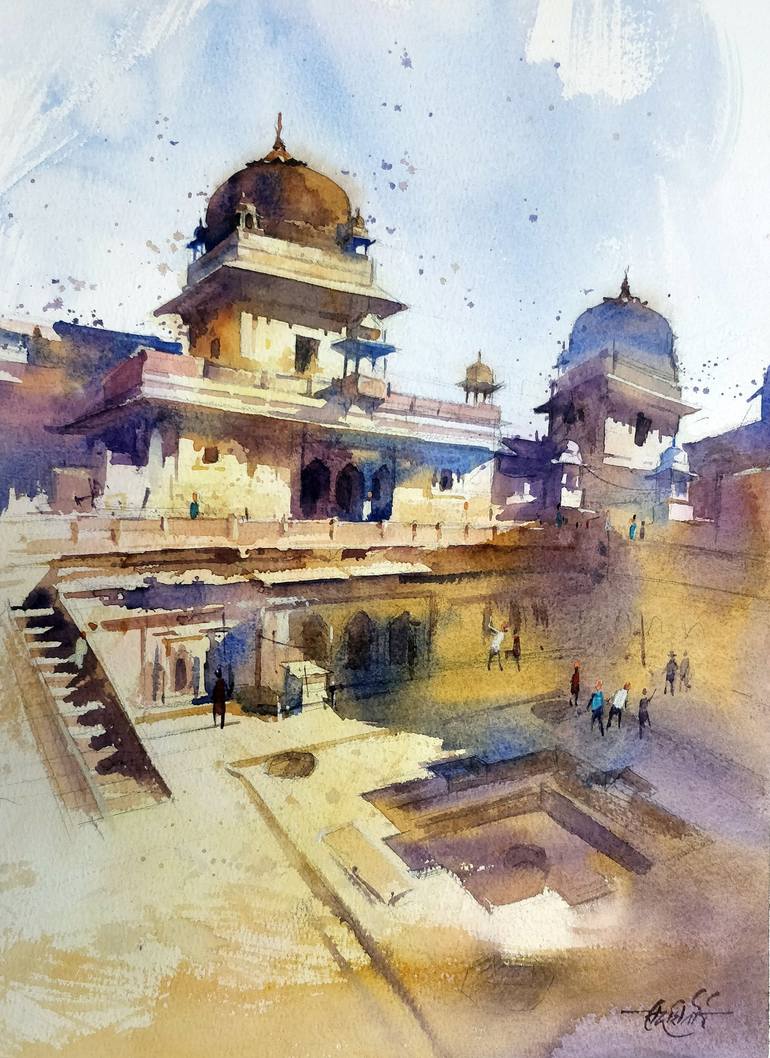 Orchha Palace from top Painting by Vikrant Shitole | Saatchi Art