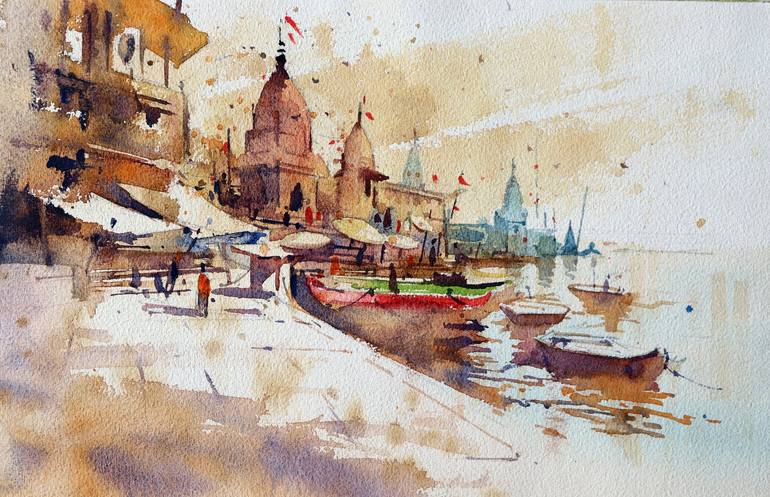 Banaras Ghat Painting by Vikrant Shitole | Saatchi Art