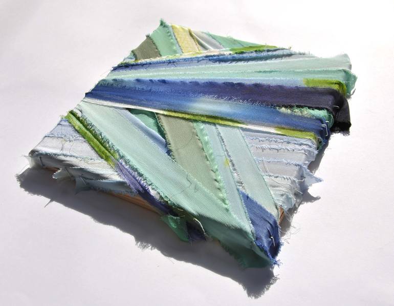 pale blue textile art collage Collage by Dorota Wójcik | Saatchi Art