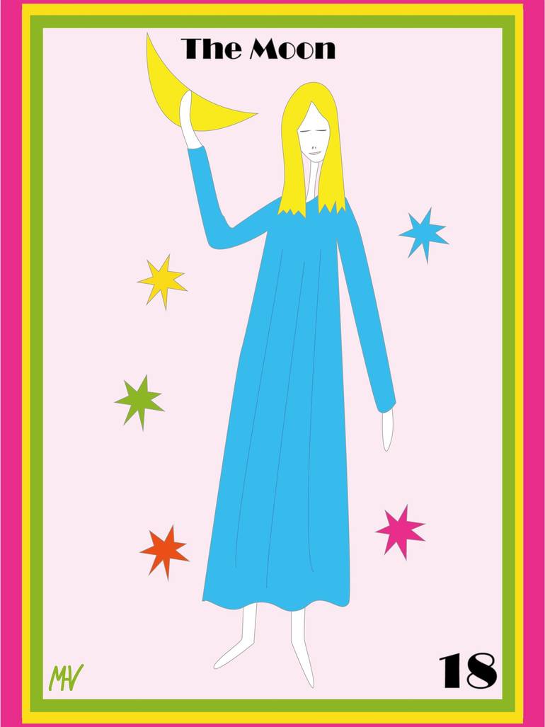 The moon, major arcana 18, a sleepwalking young girl Printmaking by ...
