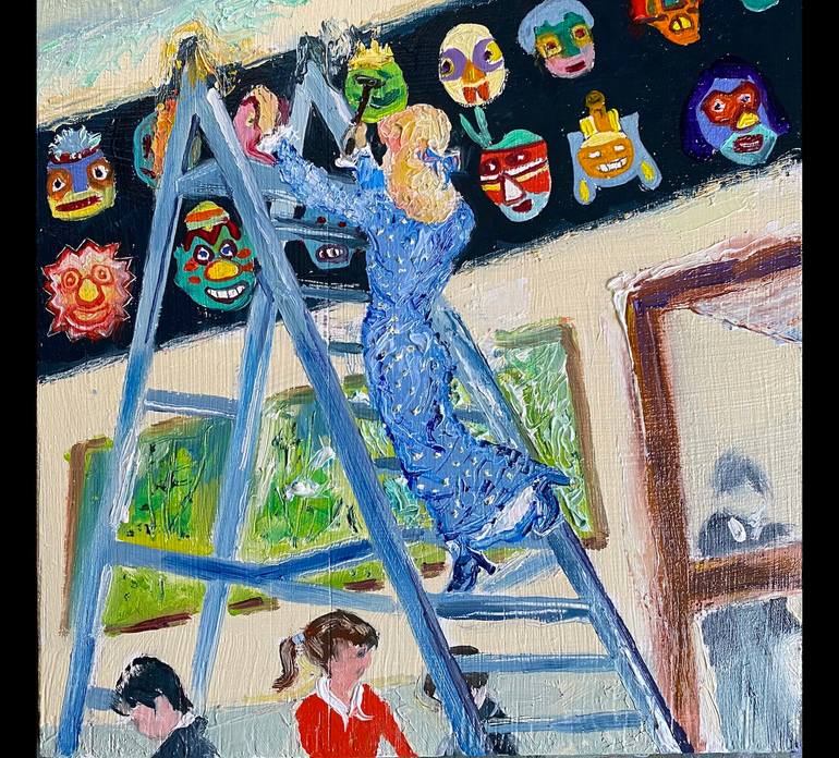 Art Teacher Displaying Mask Projects Painting by Stephen MacPhail ...