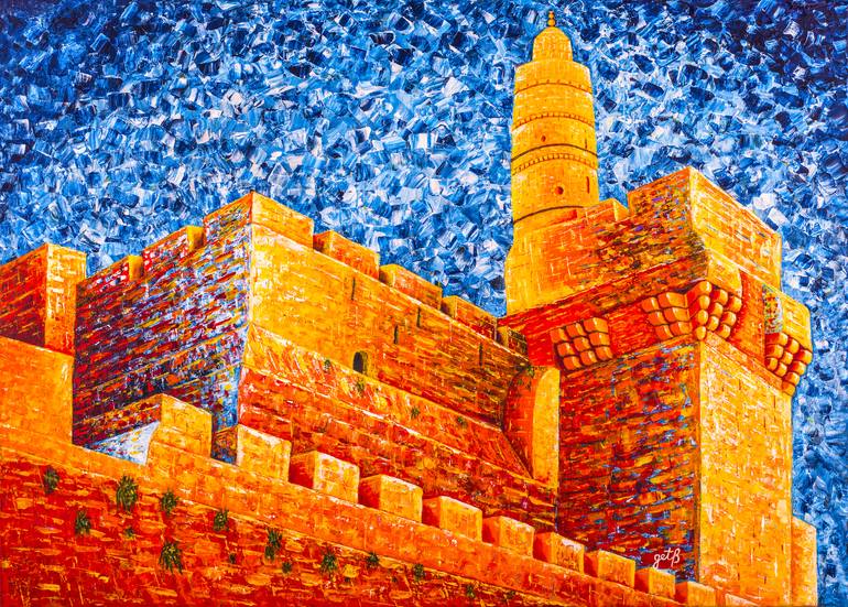 Tower of David at Night Jerusalem original palette knife painting ...