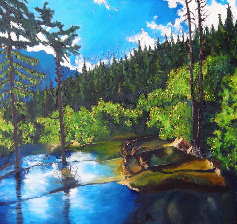 Mountain Lake Painting by Lucy Yin | Saatchi Art