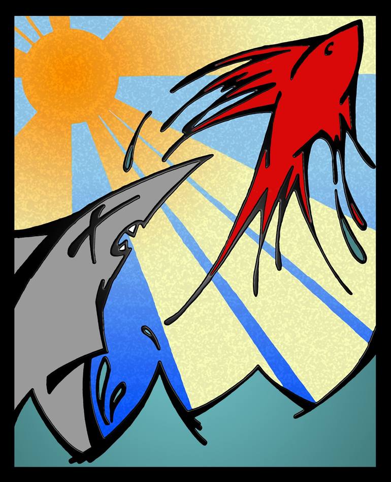 shark & fish Painting by David Grafe | Saatchi Art