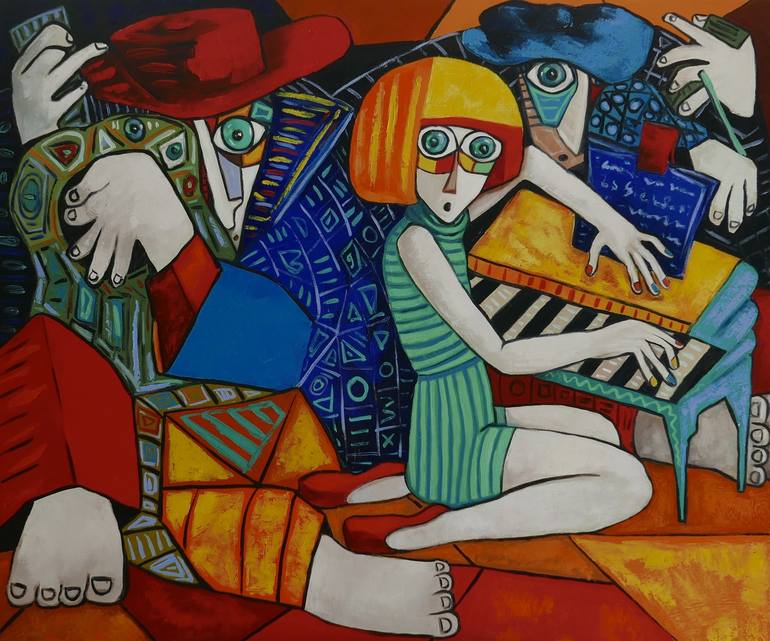 Princess of jazz playing the piano Painting by Suthamma Byrne | Saatchi Art