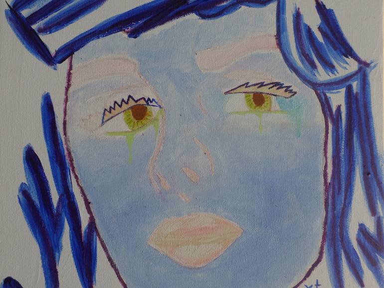 Blue Girl Crying Painting by Tania Stefania Katzouraki | Saatchi Art