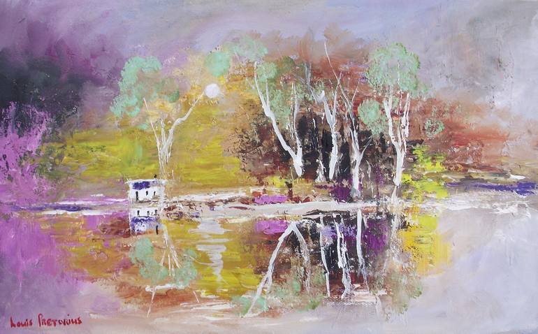 Reflection Trees Painting by Louis Pretorius | Saatchi Art