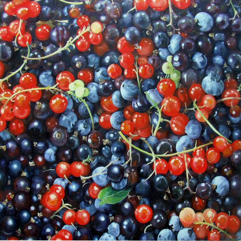 black currants,red currants blueberries and a leaf Painting by Chris ...