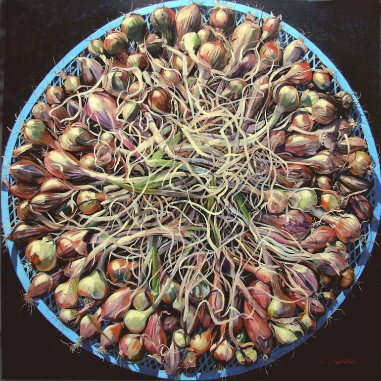 Shallots drying in the sun Painting by Chris Whittaker | Saatchi Art