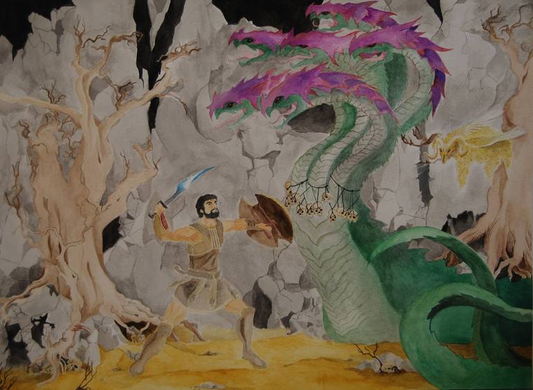 Jason VS The Hydra Painting by Zachary Lupton | Saatchi Art