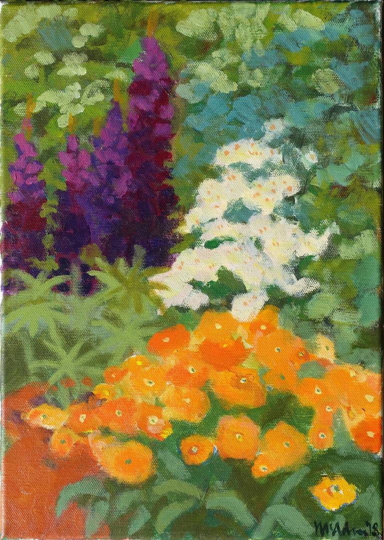 Lupins, Pansies and Rhododendrons Painting by Ian McAdam | Saatchi Art