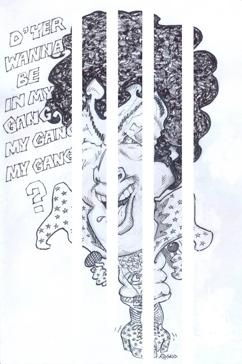 Paul Gadd behind bars Drawing by Ross Lawrence | Saatchi Art