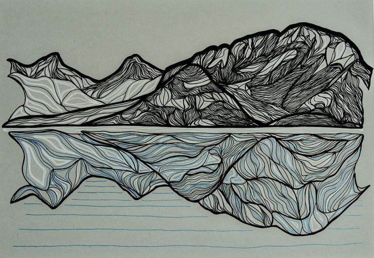 Lake reflection 2 Drawing by Celina Prieto | Saatchi Art