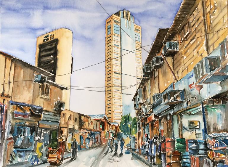Skyline from Old Kuwait Painting by Saqib Akhtar | Saatchi Art
