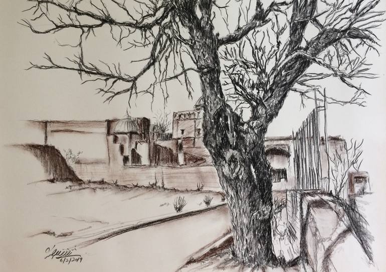 Kattass Raj Temples: Punjab Drawing by Saqib Akhtar | Saatchi Art