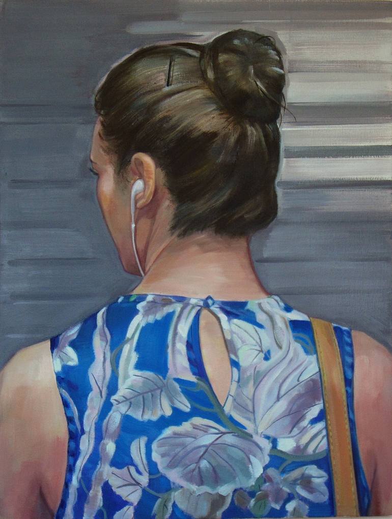 Waiting for The L Train-blue dress Painting by Atsushi Ohashi | Saatchi Art