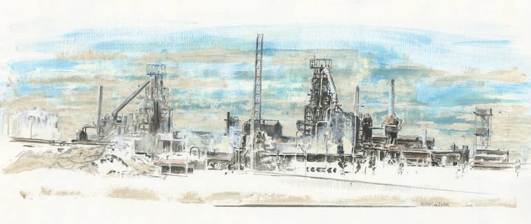 Port Talbot Steel Works Painting by Martin de Zwaan | Saatchi Art