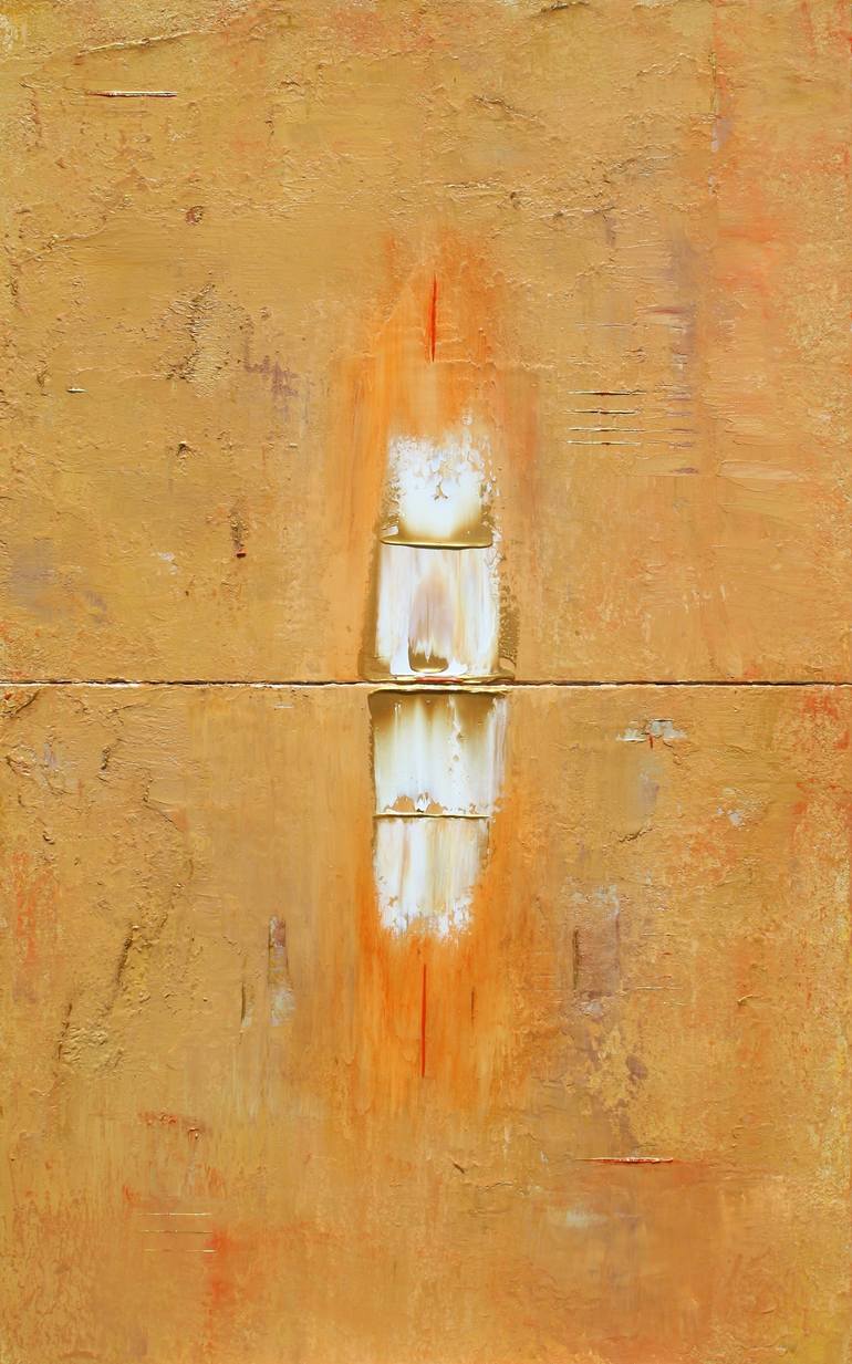 Primitive Two Panel Gold White Orange Marks Painting by Robert Lynn ...